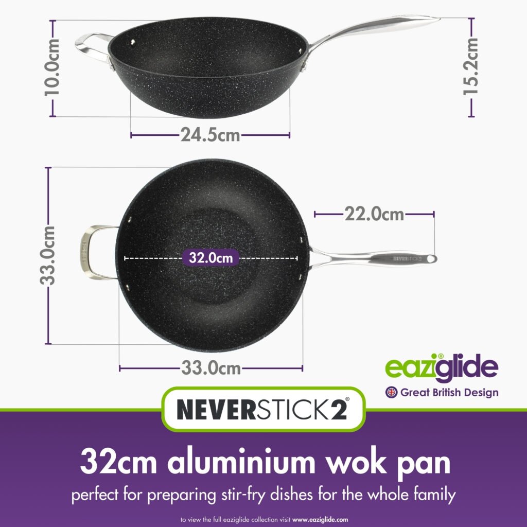 Eaziglide Neverstick2 32cm Wok Pan - Large Non Stick Wok